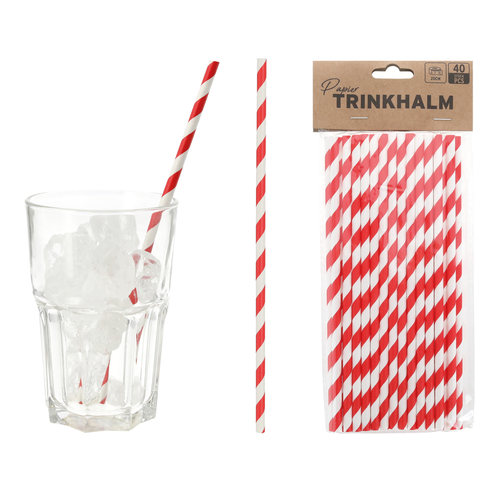 Papier-Strohhalme rot weiß, 40 Stück | 61155